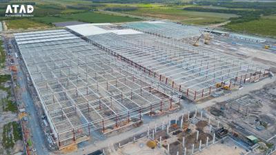 China A large-span light steel structure processing workshop with crane beams for sale