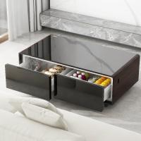 China Smart Tempered Glass Top Wooden Color Coffee Table for Bedroom Furniture 1295*705*460mm for sale