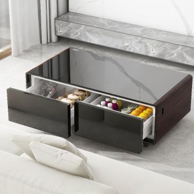 China Smart Tempered Glass Top Wooden Color Coffee Table for Bedroom Furniture 1295*705*460mm for sale