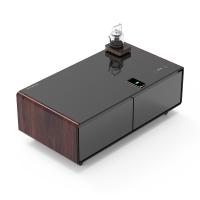 China Music Player Living Room Furniture Adjustable Smart Coffee Table with Wireless Charger Mini Refrigerator for sale