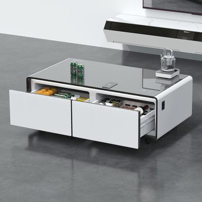 China Power-Saving Smart Coffee Table with Built-in Mini Refrigerator and Dual Drawer Storage for sale