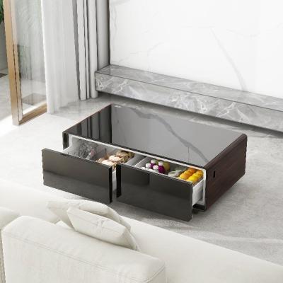 China Modern European Style Mini Fridge Smart Coffee Table with Tempered Glass and Freezer for sale