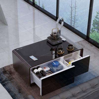 China Living Room Furniture Luxury Smart Coffee Table with Refrigerator and Tempered Glass Top for sale