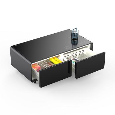 China Smart Furniture 2 Drawers Touch Control Coffee Table with 135L Fridge and LED Light for sale