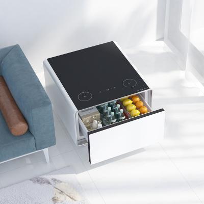 China Mini Side Table Drawer Beer Beverage Cooler with Tempered Glass and Wireless Charging for sale