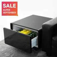 China Mini Side Table Drawer Beer Beverage Cooler with Tempered Glass and Wireless Charging for sale
