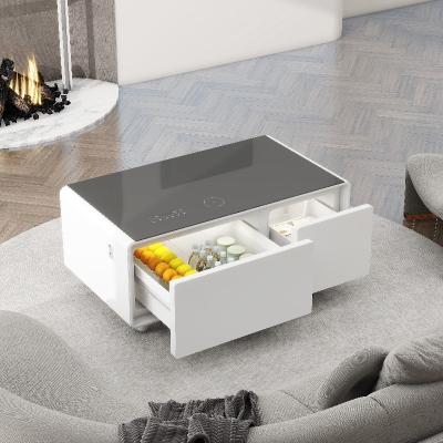 China Home Furniture Smart Coffee Table with 2 Refrigerator Drawers and Glass Alloyed Plastic for sale