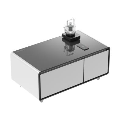 China Tempered Glass Table Top Smart Coffee Table with Built-in Fridge Speaker and Storage for sale