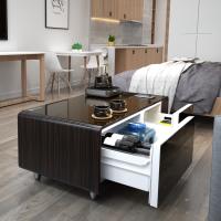 China Customized Modern Metal Glass TV Console Cabinet Office Table with Wireless Charger for sale