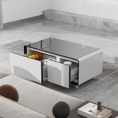 China Built-in Fridge and Wireless Charging Smart Coffee Table for Tempered Glass Furniture for sale