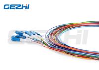 China 1m (3ft) LC UPC Fiber Optic Pigtail 12 Fibers OS2 Single Mode Unjacketed Color-Coded PVC (OFNR) 0.9mm for sale