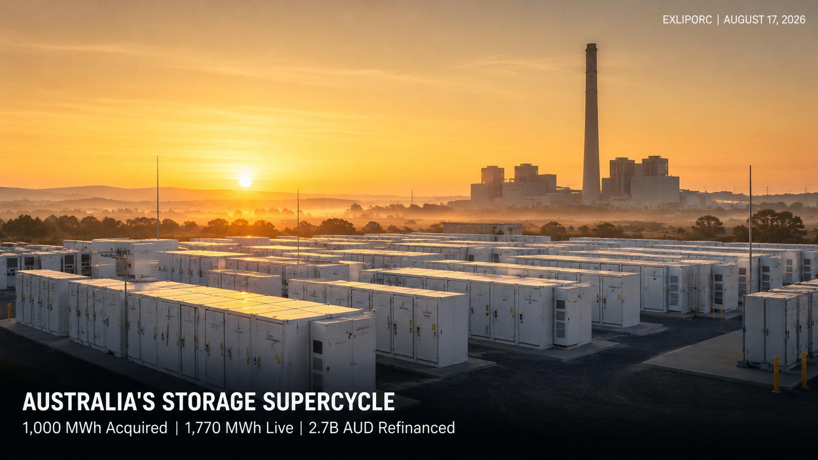 Australia storage supercycle BW ESS 1000 MWh Yanco Origin Eraring 1770 MWh Squadron 2.7 billion AUD refinancing energy storage market EXLIPORC August 2026