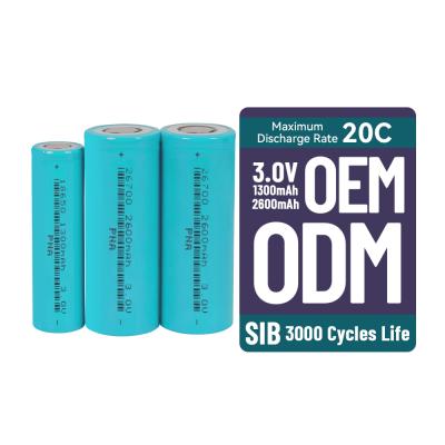 China Exliporc 18650 1300mAh 2600mAh 3V Sodium Ion Battery 3000 Cycle Life for E-Bike Scooter for sale