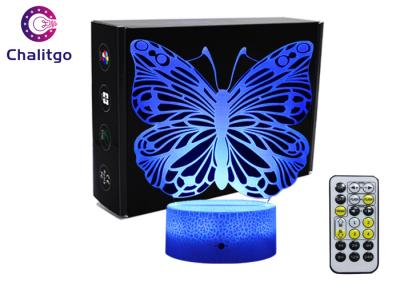 China Butterfly Kids 3D LED Illusion Lamps Remote Control Timer White ABS Base for sale
