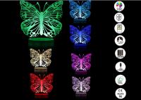China Butterfly Kids 3D LED Illusion Lamps Remote Control Timer White ABS Base for sale