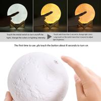 China 3 Color Changing Dimmable Hanging Moon Lamp USB Recharge 15cm Size for sale