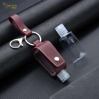 China Wholesale custom gel case bag travelling sanitizer bottle leather keychain holder for sale