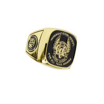 China Custom Customized Personalized Friendship Fantastic Shiny Gold Plated Riders Stainless Steel Championship Ring for sale