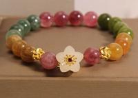 China 14cm - 16cm Colorful Tourmaline Bracelet Jade Flower Bracelet for sale