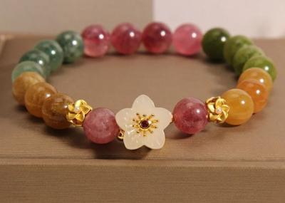 China 14cm - 16cm Colorful Tourmaline Bracelet Jade Flower Bracelet for sale