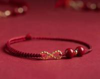 China Cinnabar Blessed Red String 14K Gold Infinity Symbol Bracelet Anklet 13cm - 23cm for sale