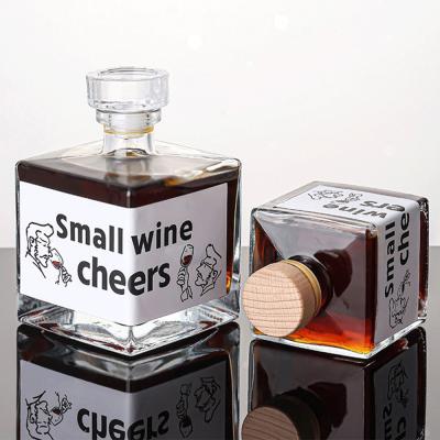 China Square Custom Glass Bottles 250ml 500ml Empty Glass Wine Bottle With Cork Stopper for sale
