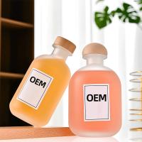China Frosted Glass Bottle with Wooden Cork Stopper 100ml 250ml 375ml 500ml for Liquor Beverage Packaging for sale