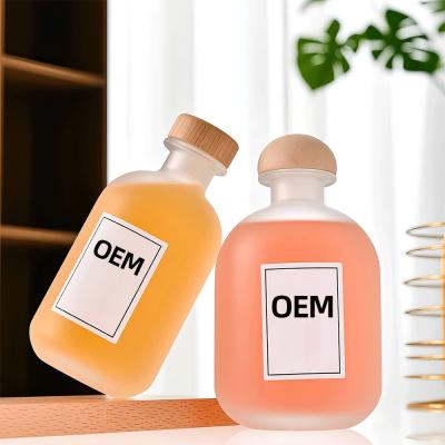 China Frosted Glass Bottle with Wooden Cork Stopper 100ml 250ml 375ml 500ml for Liquor Beverage Packaging for sale