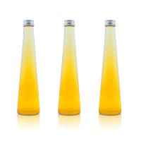 China Conical Shape Clear Transparent Glass Juice Bottle Reusable Eco Friendly Beverage Container 250ml 330ml for sale