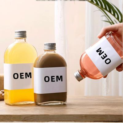 China Transparent Flat Square Glass Bottle for Juice Beverage 100ML 200ML 250ML 350ML for sale