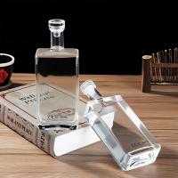 China 500ml Crystal Clear Heavy Base Rectangular Glass Spirit Bottle With Glass Stopper For Whiskey Vodka Liquor for sale
