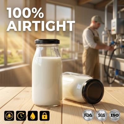 China Transparent Clear Glass Milk Bottle with Metal Lid 200ml 250ml 500ml 1000ml for Beverage Storage for sale
