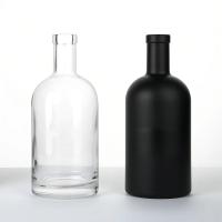 China Nordic Round Clear Matte Black Glass Liquor Bottle With Cork Stopper For Vodka Whiskey Gin for sale
