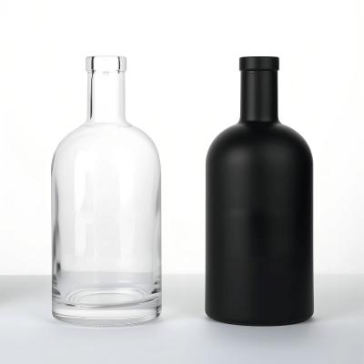 China Nordic Round Clear Matte Black Glass Liquor Bottle With Cork Stopper For Vodka Whiskey Gin for sale