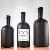 China Matte Black Finish 750ml Vodka Bottle With Cork Stopper Liquor Container For Custom Branding for sale