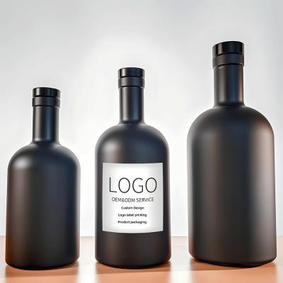 China Matte Black Finish 750ml Vodka Bottle With Cork Stopper Liquor Container For Custom Branding for sale