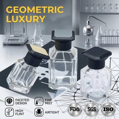China Custom Square Perfume Glass Bottle 30ml 50ml 100ml Luxury Refillable Spray Bottle for sale