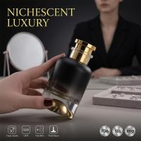 China Luxury Matte Black Gradient Perfume Glass Bottle With Gold Cap 100ml Fragrance Spray Bottle for sale