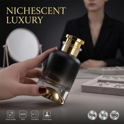 China Luxury Matte Black Gradient Perfume Glass Bottle With Gold Cap 100ml Fragrance Spray Bottle for sale