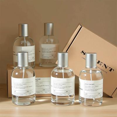 China Custom Round Clear Glass Perfume Bottle 30ml 50ml 100ml With Crimp Cap for sale