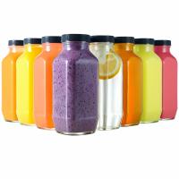 China French Square Glass Juice Bottle with Screw Cap Customizable Printing for Cold Pressed Juice Beverages for sale