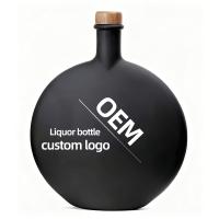 China 250ml 500ml Matte Black Empty Liquor Glass Bottle With Cork Closure for sale