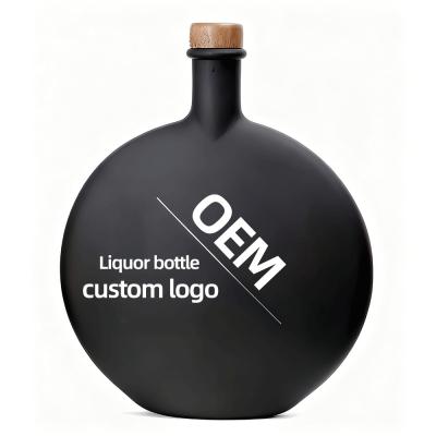 China 250ml 500ml Matte Black Empty Liquor Glass Bottle With Cork Closure for sale