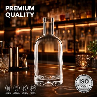 China 750ml High Flint Glass Vodka Bottle With Carved Sunburst Base Liquor Decanter for sale