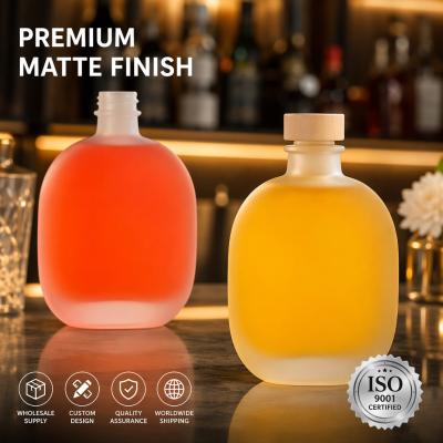 China Frosted Oval Glass Spirit Bottle With Wood Cap For Whiskey Vodka 500ml 750ml for sale