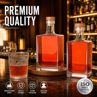 China Square Shape High Flint Glass Liquor Bottle 750ml 500ml Spirits Decanter for sale