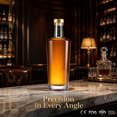 China Luxury Tapered Glass Whiskey Decanter With Heavy Bottom Gold Cap For Spirits for sale