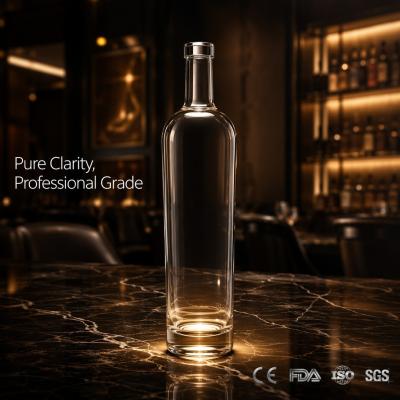 China Tall Slender Clear Cylindrical Glass Spirit Bottle With Heavy Bottom For Vodka Tequila for sale