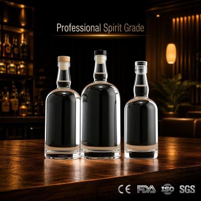 China Cylindrical Clear Glass Spirit Bottle With Heavy Bottom For Whiskey Decanter for sale