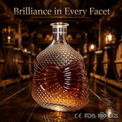 China Diamond Studded Lead Free Flint Glass Liquor Bottle With Leakproof Sealing For Brandy Decanter for sale